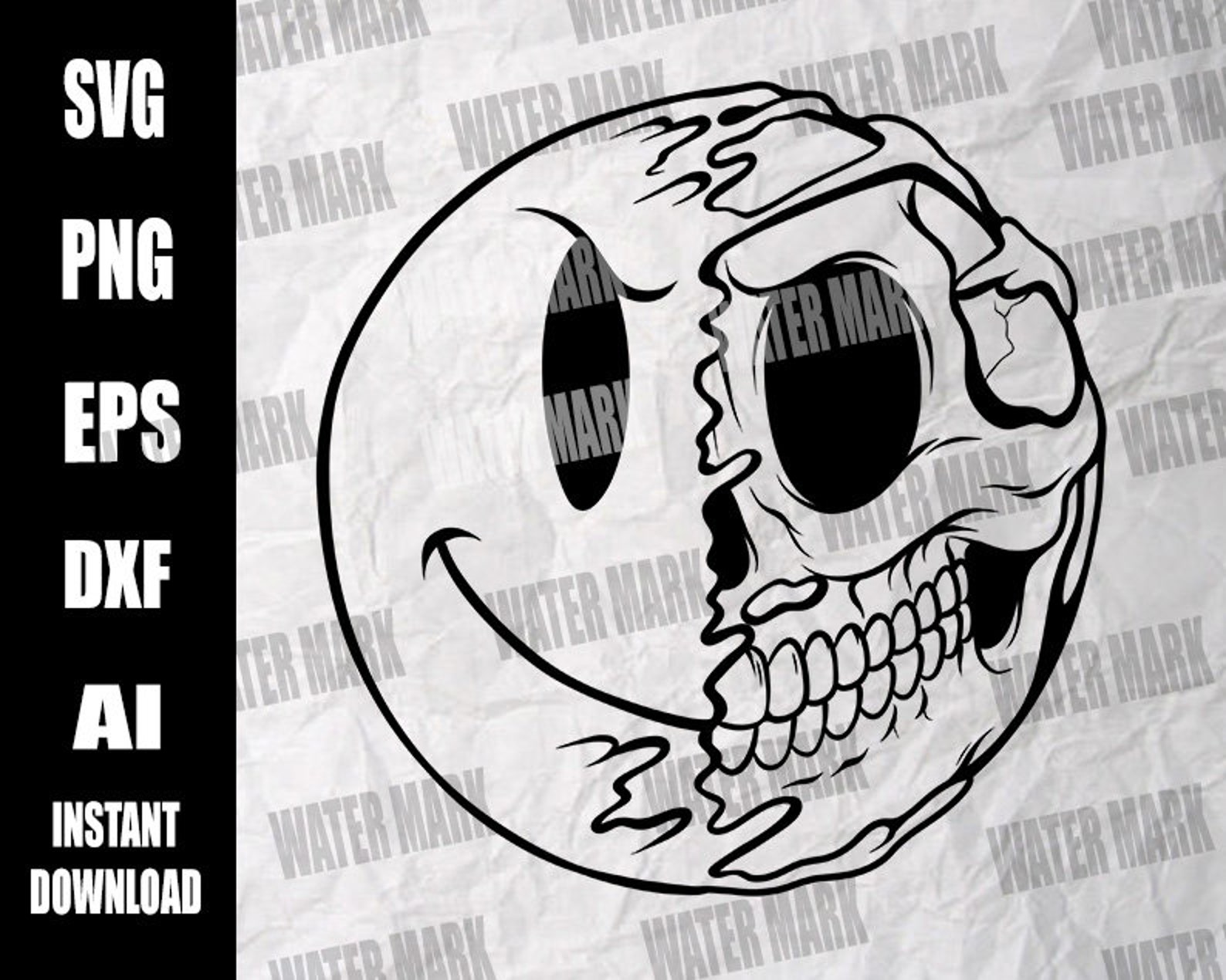 Drippy Smiley Skull SVG File Digital Dxf Png Eps Ai - Etsy