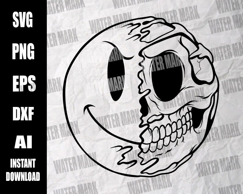 Drippy Smiley Skull SVG File Digital Dxf Png Eps Ai - Etsy