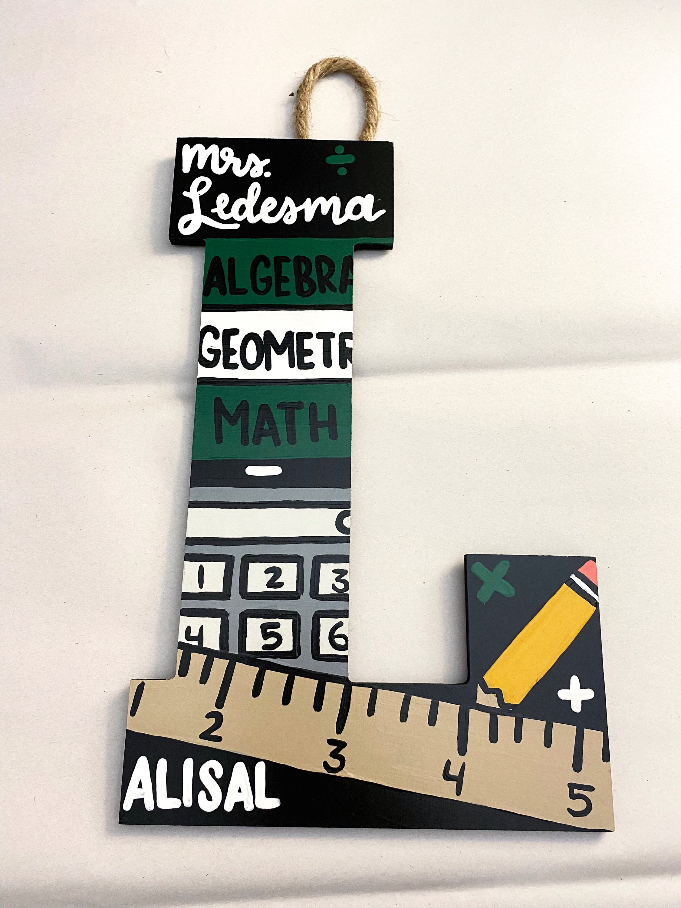 Hand-painted Math Teacher Wood Letter Sign, Algebra Teacher Classroom ...