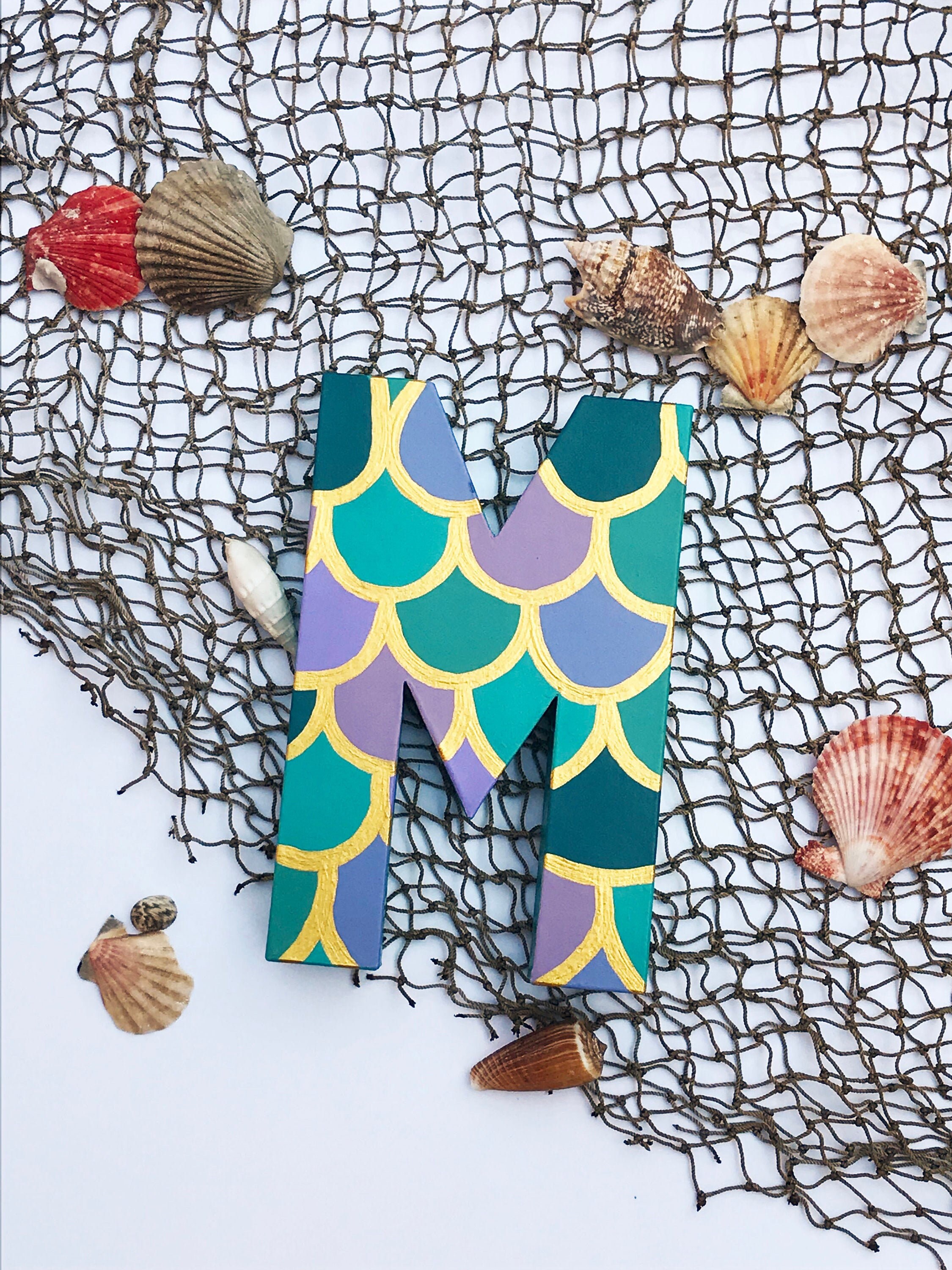 Hand-painted Mermaid Scale Wood Letter, Coastal Beach Decor - Etsy