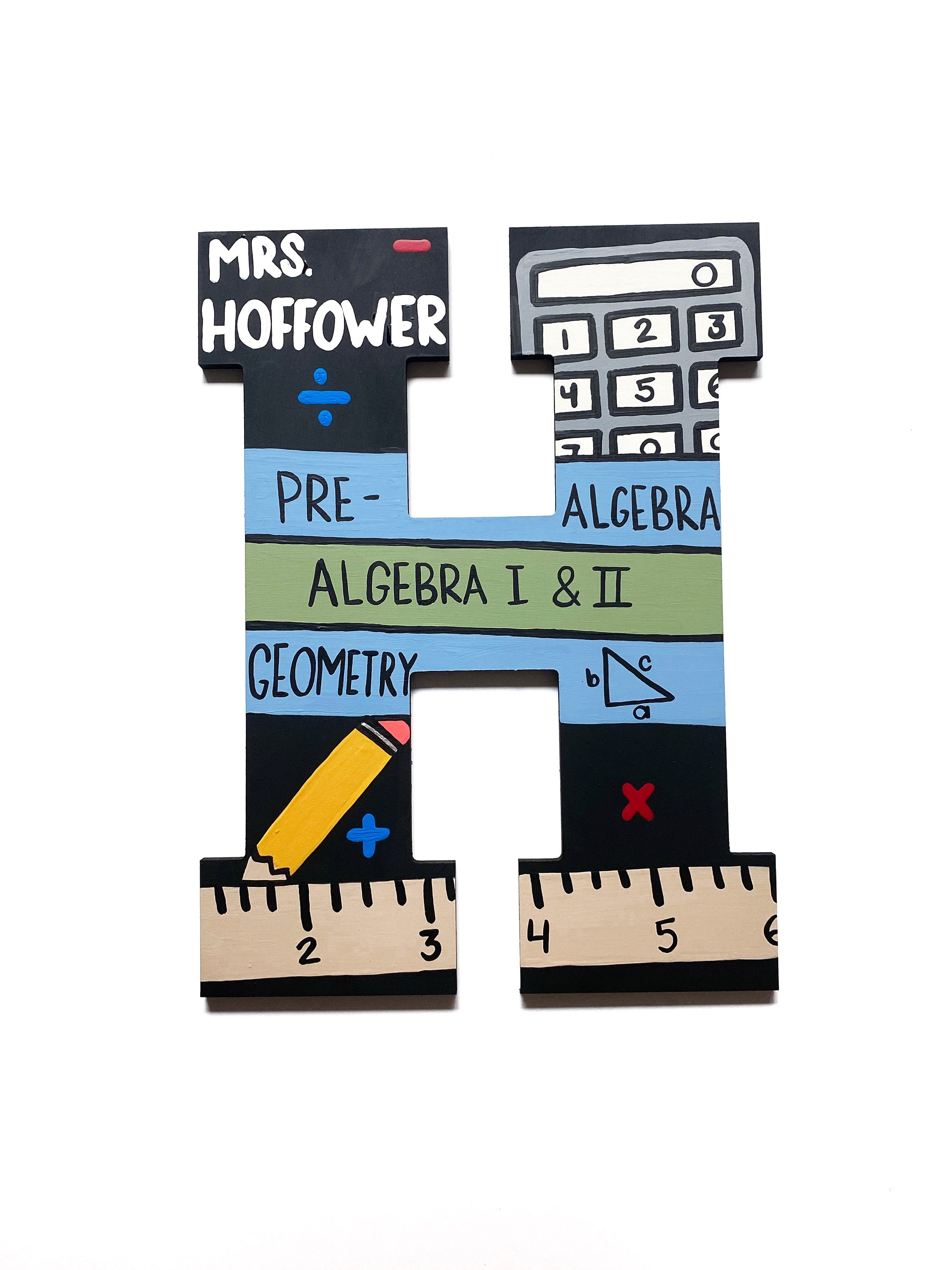Hand-painted Math Teacher Wood Letter Sign, Algebra Teacher Classroom ...