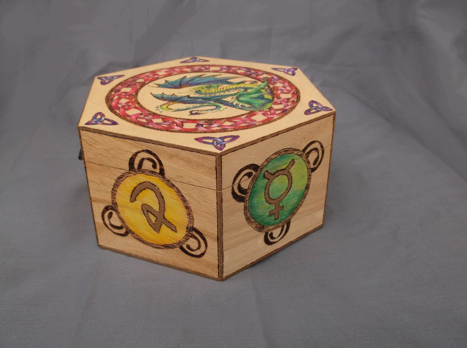 Woodburned and Handpainted Wood Dragon Box/keepsake Box/treasure Box ...
