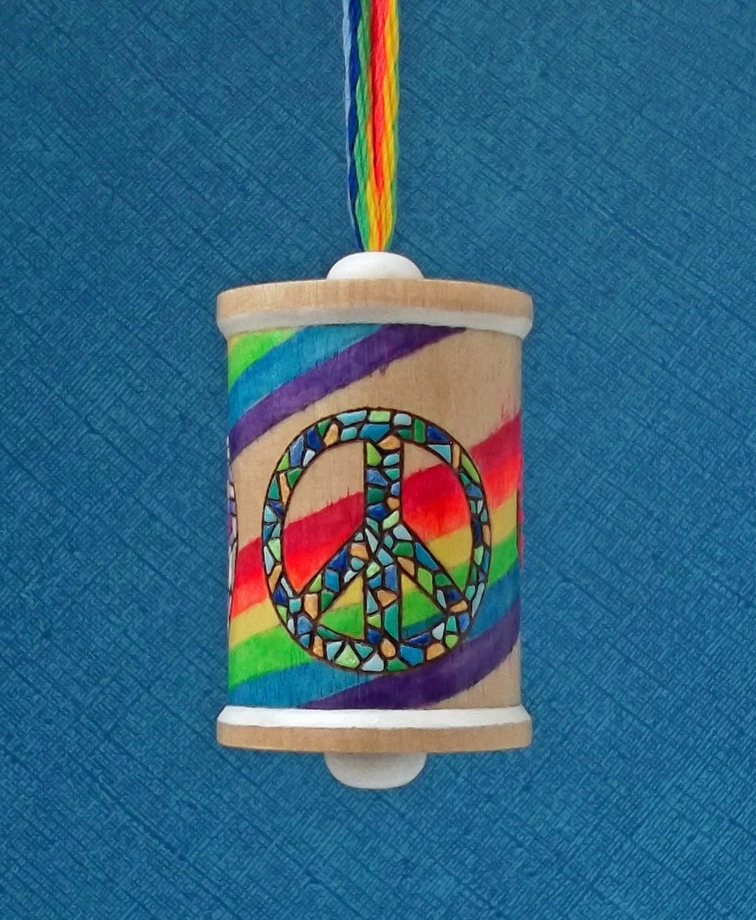 Peace, Love and Gratitude Spool Ornament / Hippie Art / Meditation ...