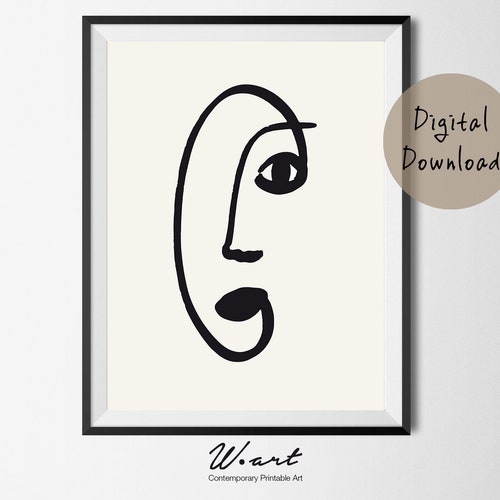 One Line Drawing Abstract Face Print Continuous Line Art - Etsy