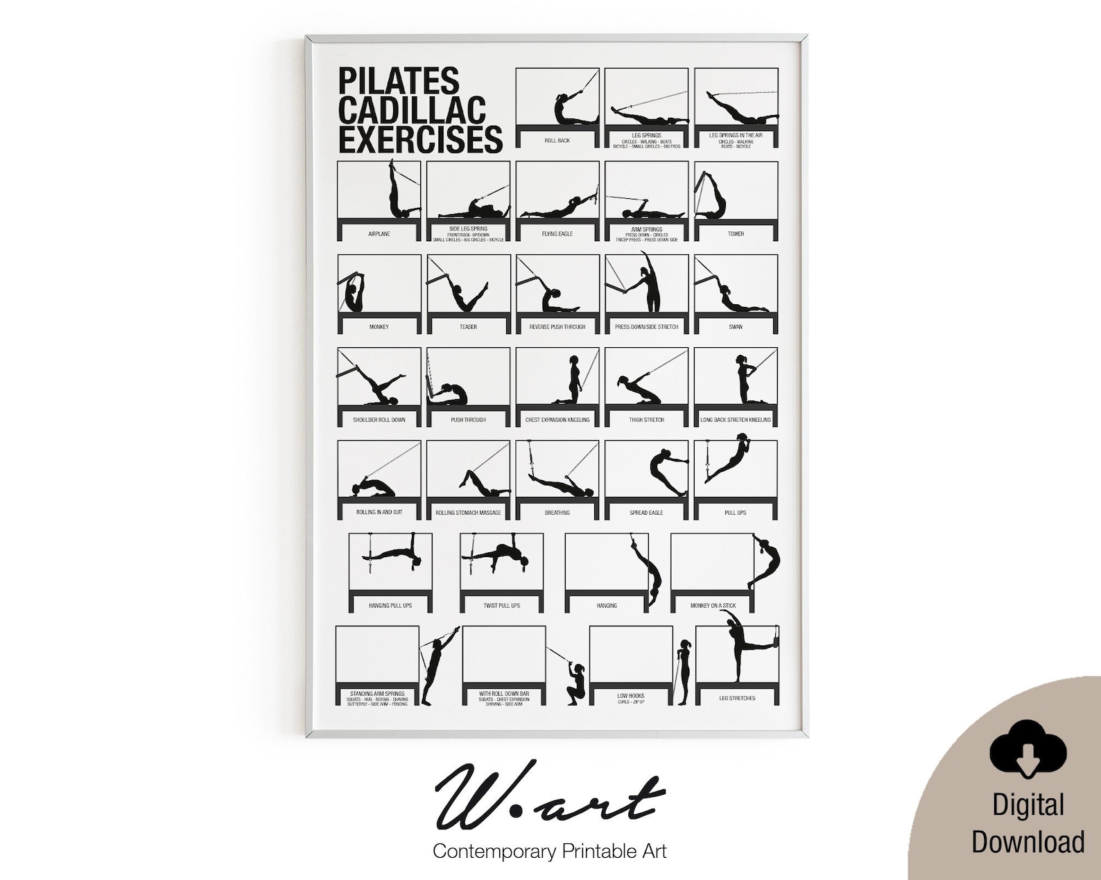PILATES CADILLAC Exercises Chart Digital Download Pilates - Etsy PILATES CADILLAC Exercises Chart Digital Download Pilates - Etsy