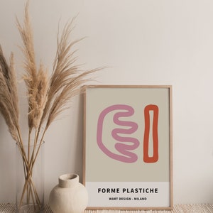 Pink Red Shapes Print, Mid Century Modern Exhibition Poster (digital ...