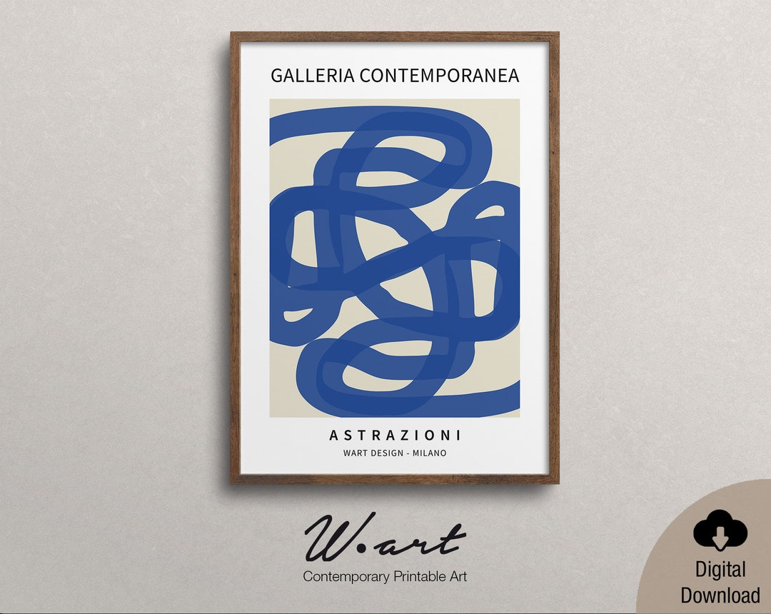Blue Lines Art Digital Download, Mid Century Modern Exhibition Poster ...