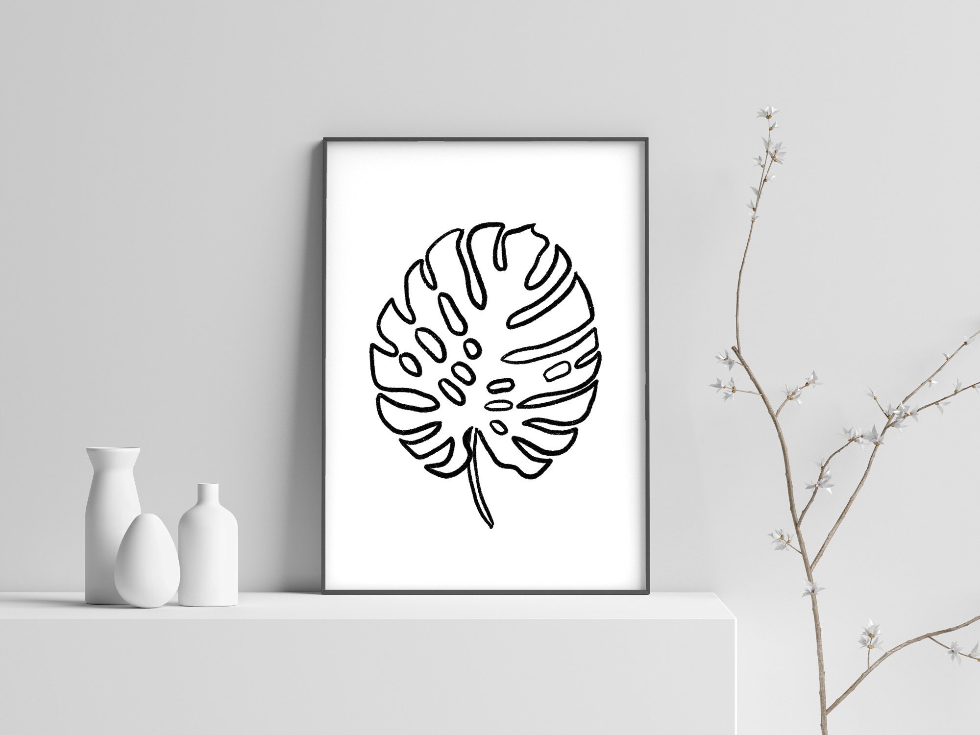 Monstera Print Black And White Monstera Leaf Print Monstera | Etsy