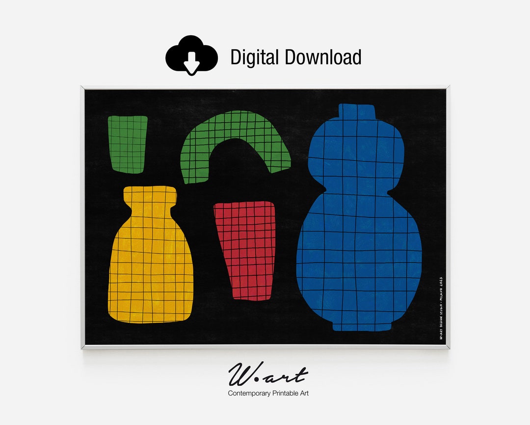 Modern Abstract Art - Bold Color Wall Art, Printable Vases in Primary ...