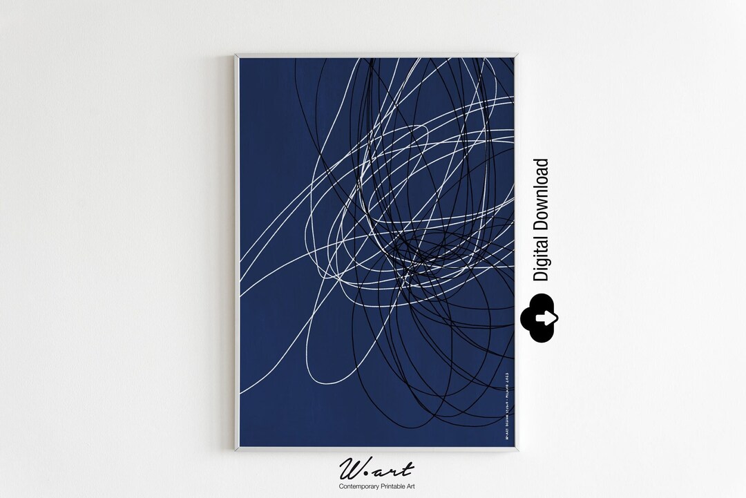 Navy Blue Abstract Art Print, Modern Wall Decor, Instant Download Line ...