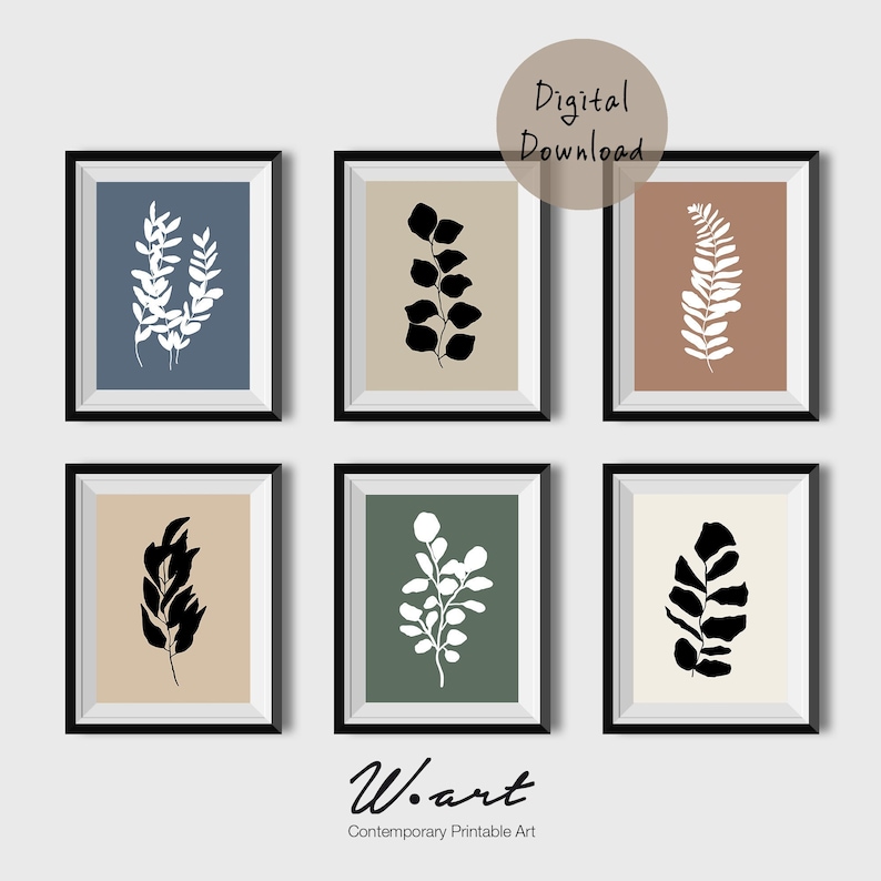 Botanical Prints Set of 6, Modern Leaf Gallery Wall (digital Download ...