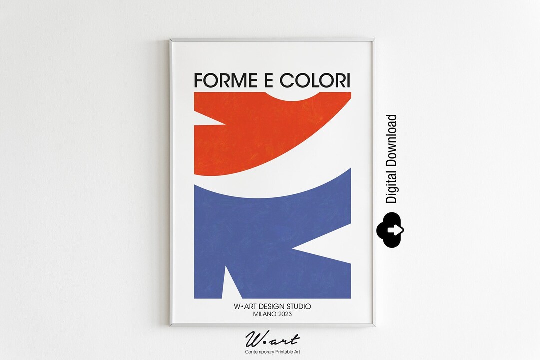 Contemporary Italian Abstract Art - Orange and Blue Geometric Shapes ...