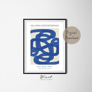 Blue Lines Art Digital Download, Mid Century Modern Exhibition Poster ...