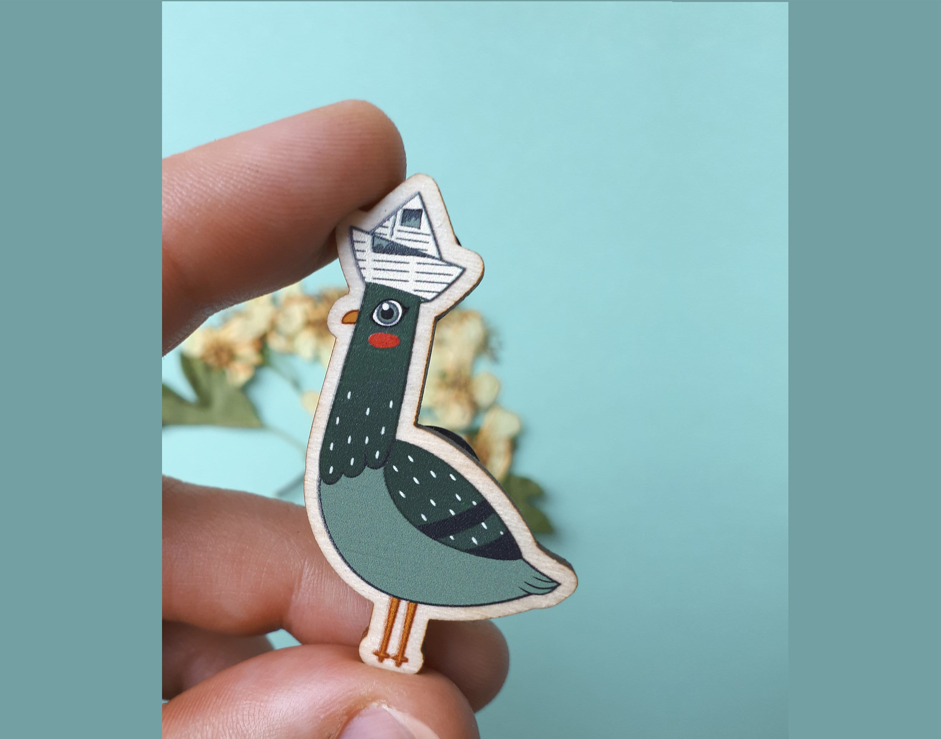 Paper Hat Pigeon - Wooden Pin - Etsy