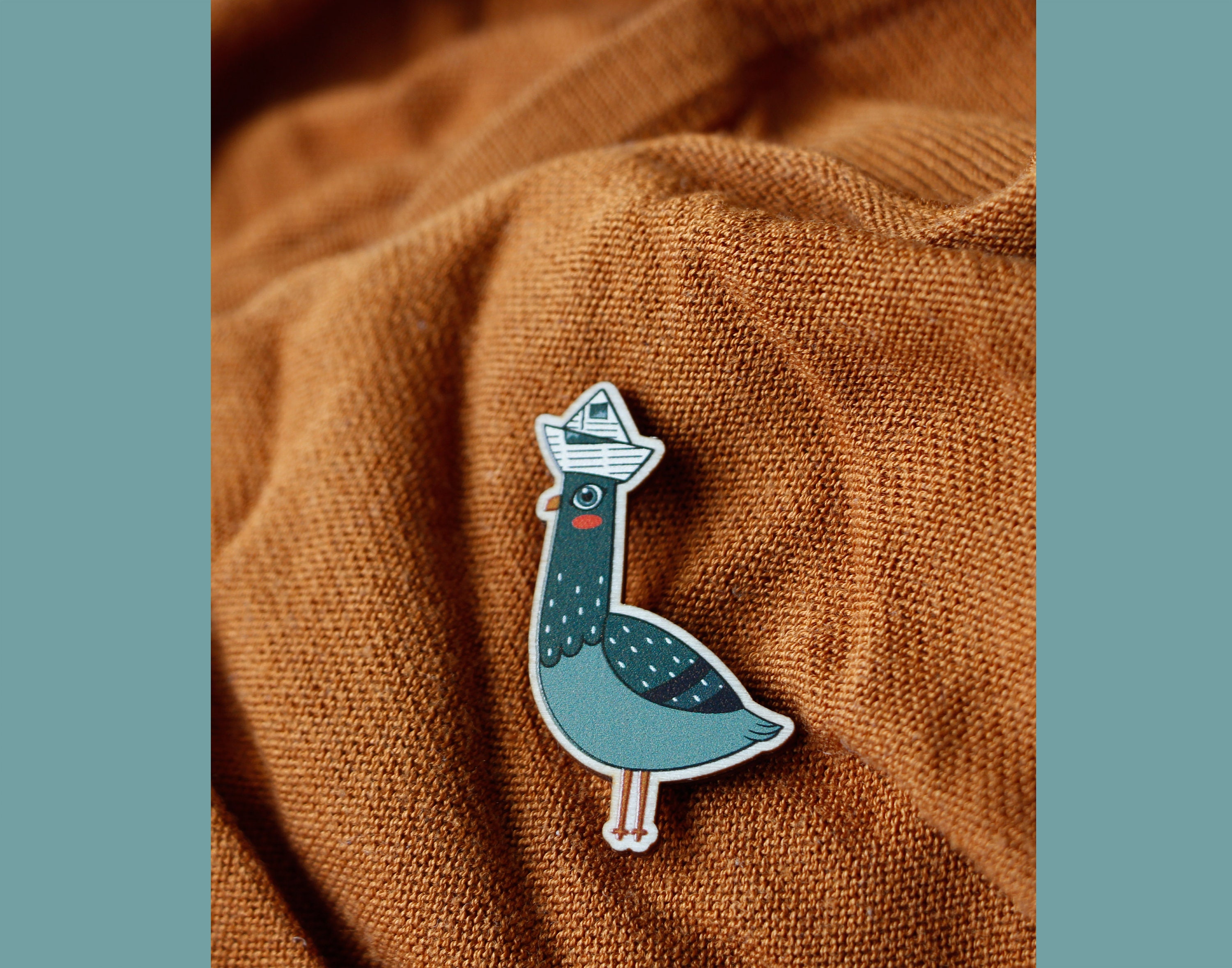 Paper Hat Pigeon - Wooden Pin - Etsy