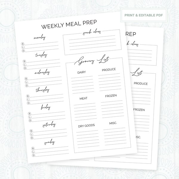 Meal Prep Printable - Etsy