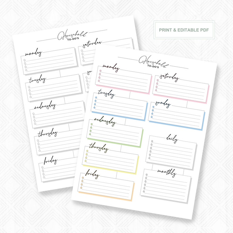 Printable Editable Household Chore Chart | Instant Download - Etsy