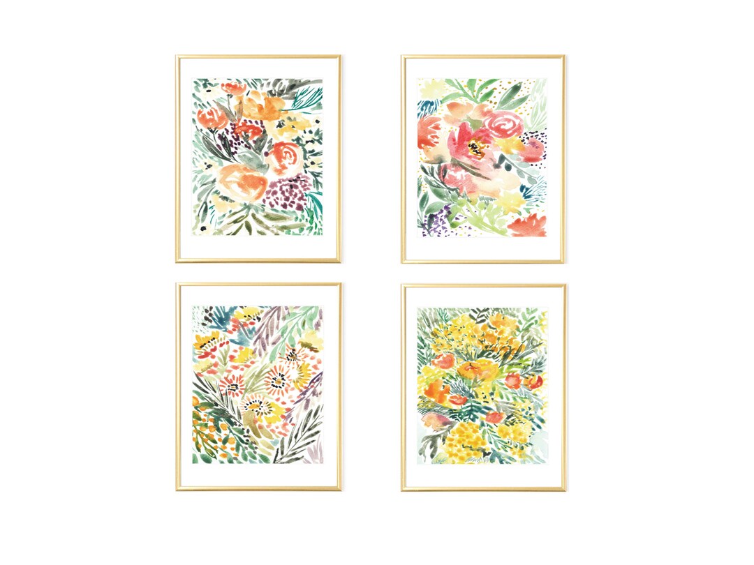 Wall Art Set of 4,floral Prints Set of 4,set of 4 Floral Prints,wall ...