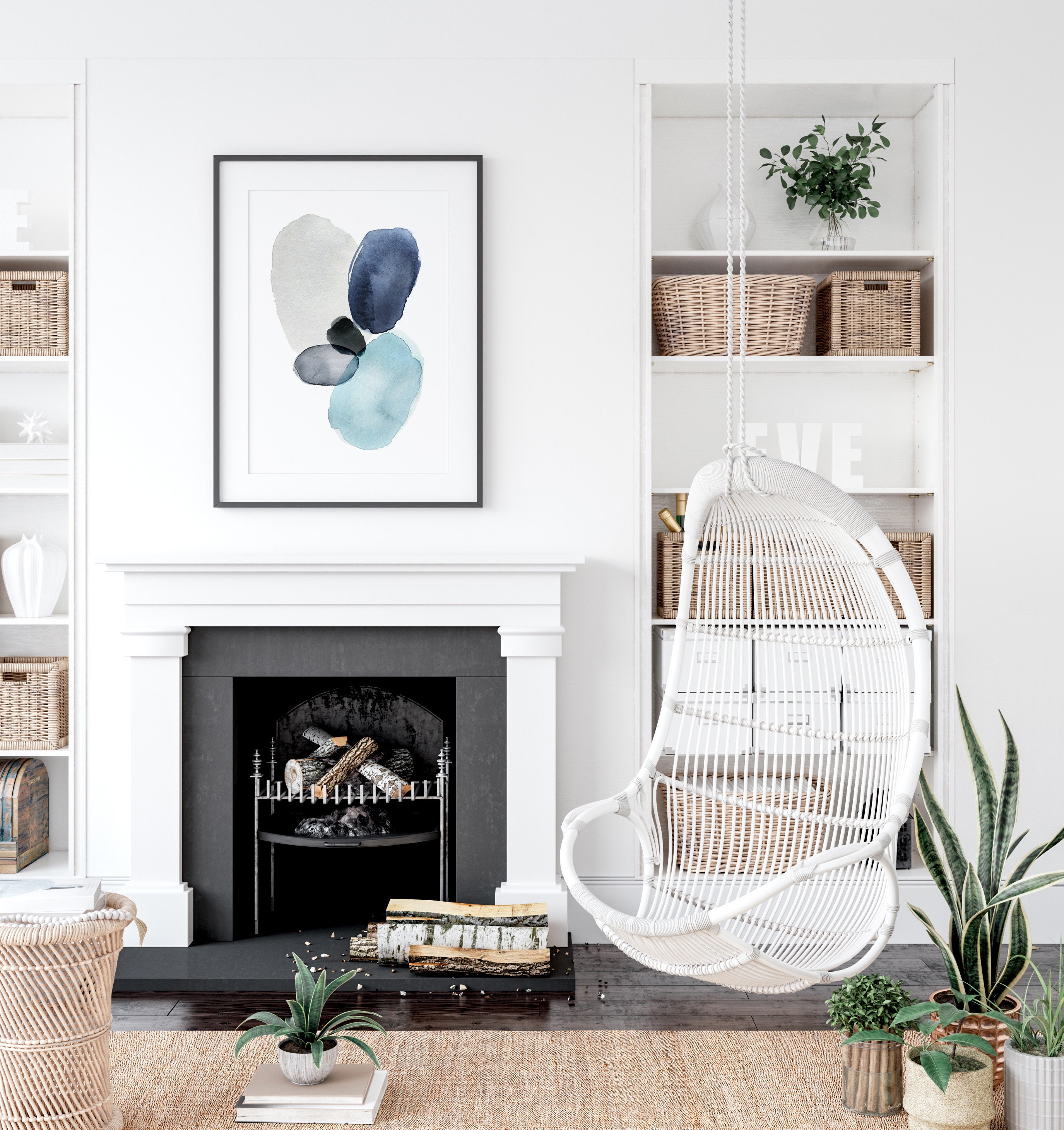 Blue Wall Art Watercolor Printable Artmodern Abstract Shapes - Etsy