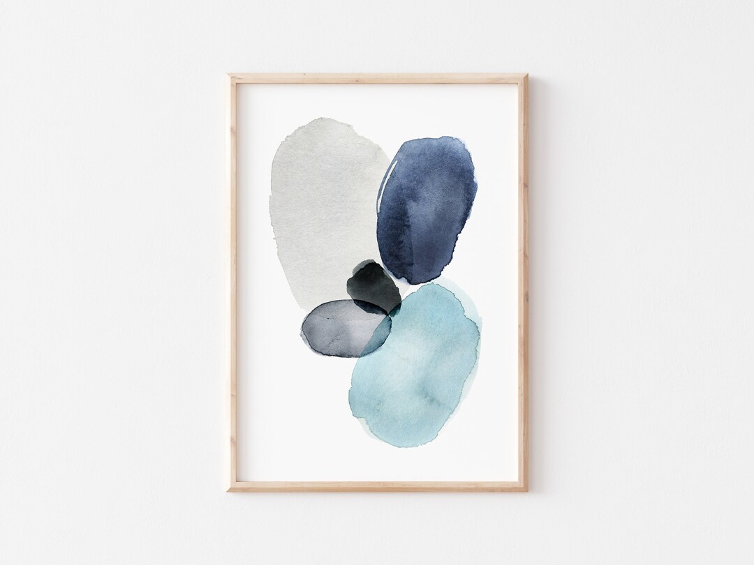 Blue Wall Art, Watercolor Printable Art,modern Abstract Shapes ...