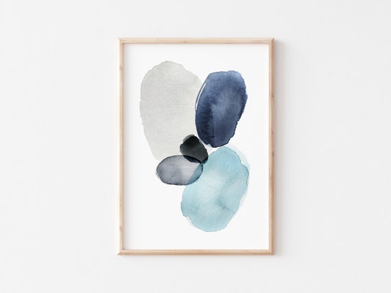 Blue Wall Art Watercolor Printable Artmodern Abstract Shapes - Etsy