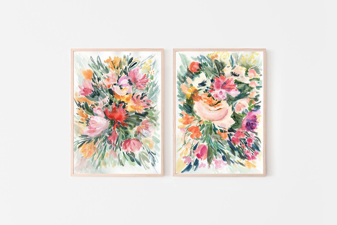 Set of 2 Floral Prints,floral Artwork,wall Art Prints Set,instant ...