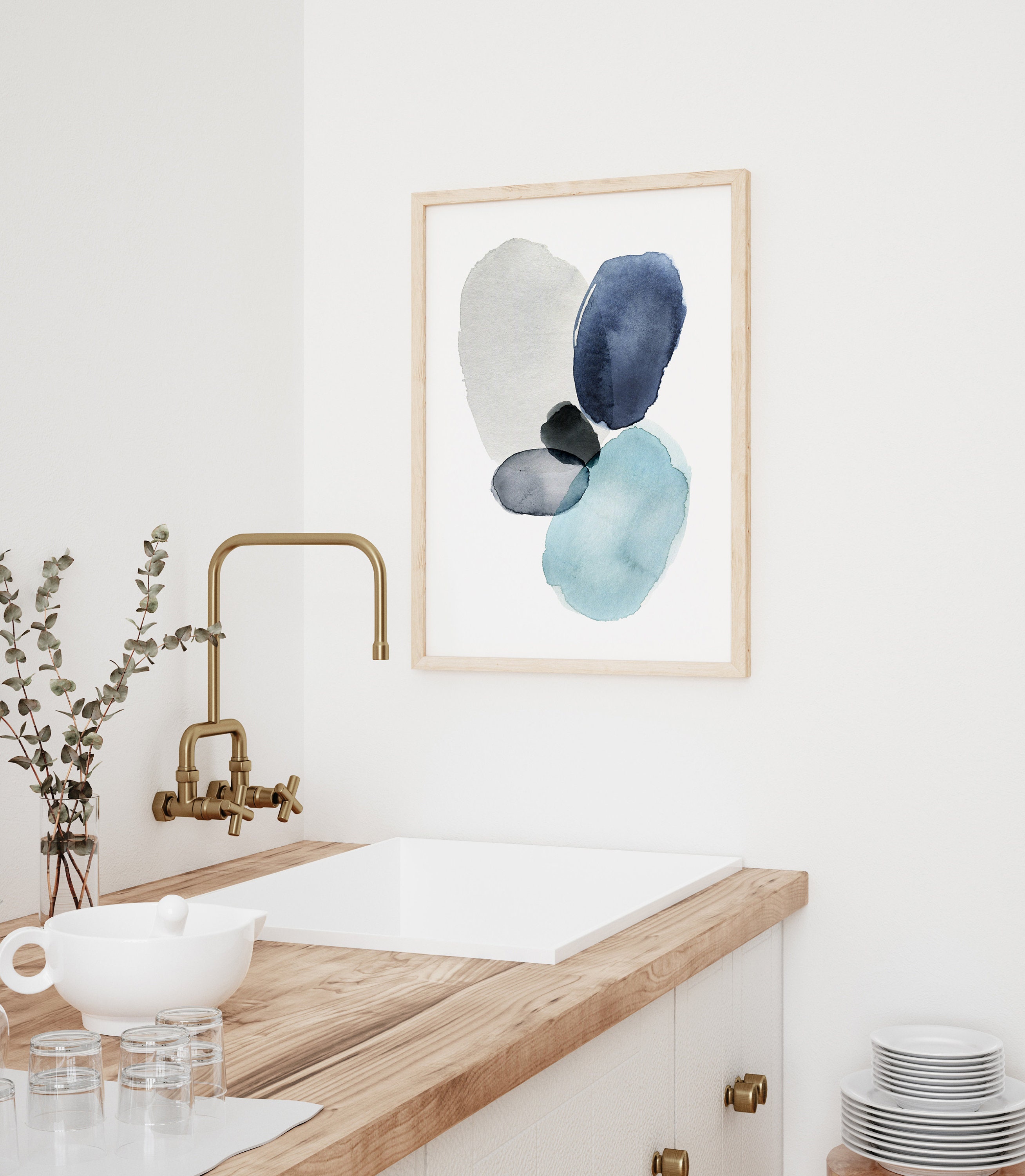 Blue Wall Art Watercolor Printable Artmodern Abstract Shapes - Etsy