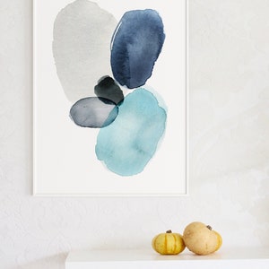 Blue Wall Art, Watercolor Printable Art,modern Abstract Shapes ...