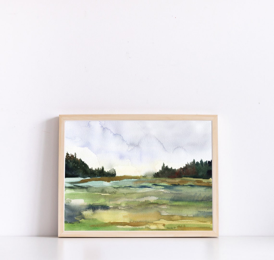 Landscape Art Printinstant Downloadgreen Landscape - Etsy