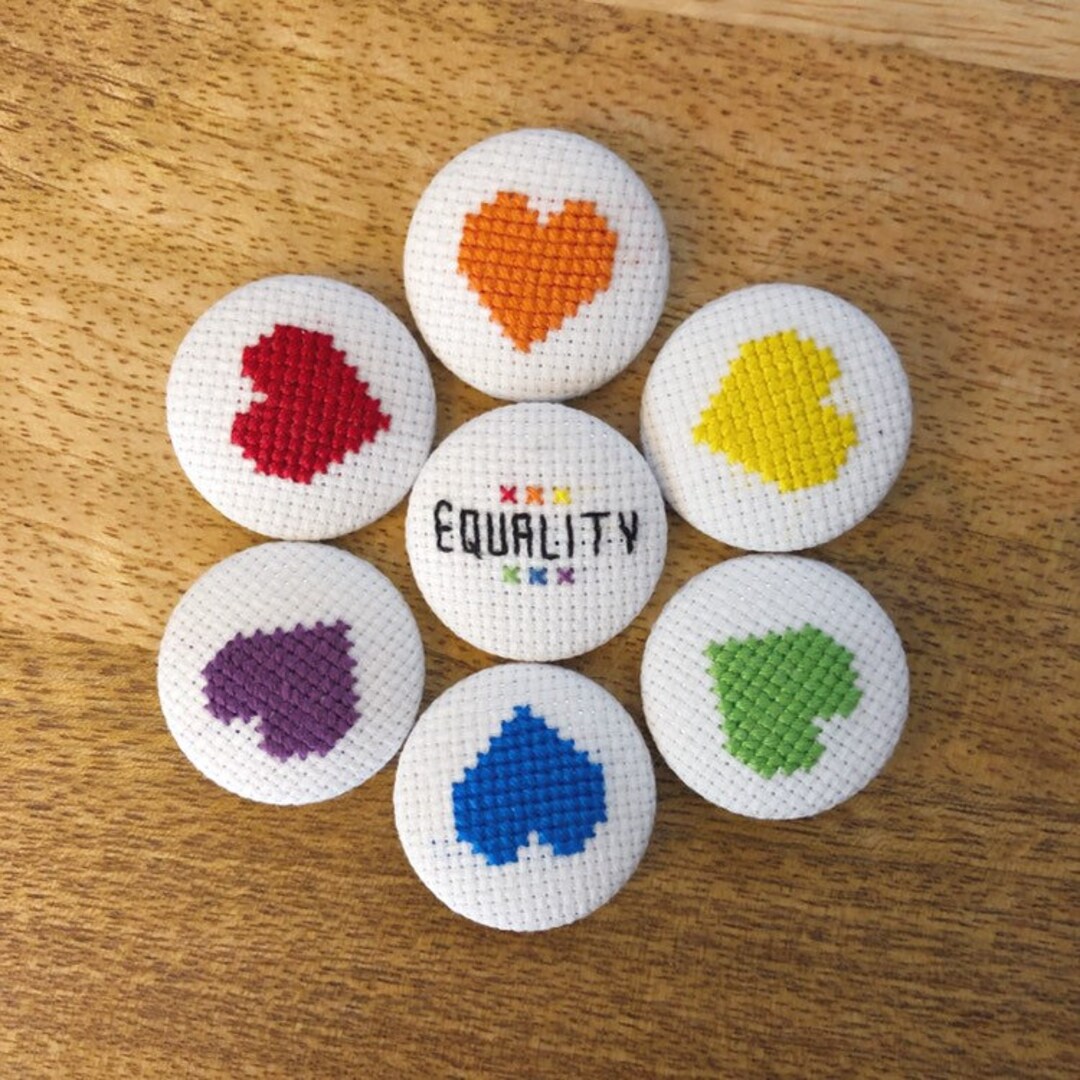 Lgbtqia Rights Cross Stitch Button, Embroidery Button, Cross Stitch Pin ...
