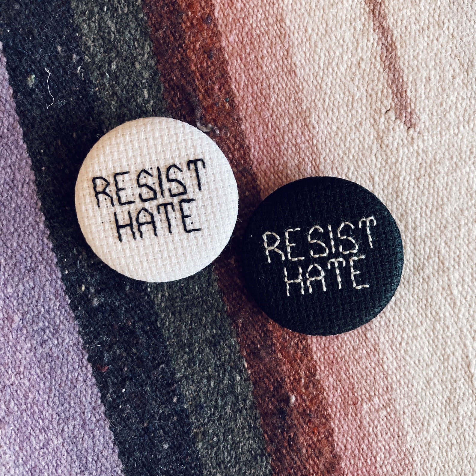 Resist Hate - Cross Stitch Button, Embroidered Button, Cross Stitch Pin ...