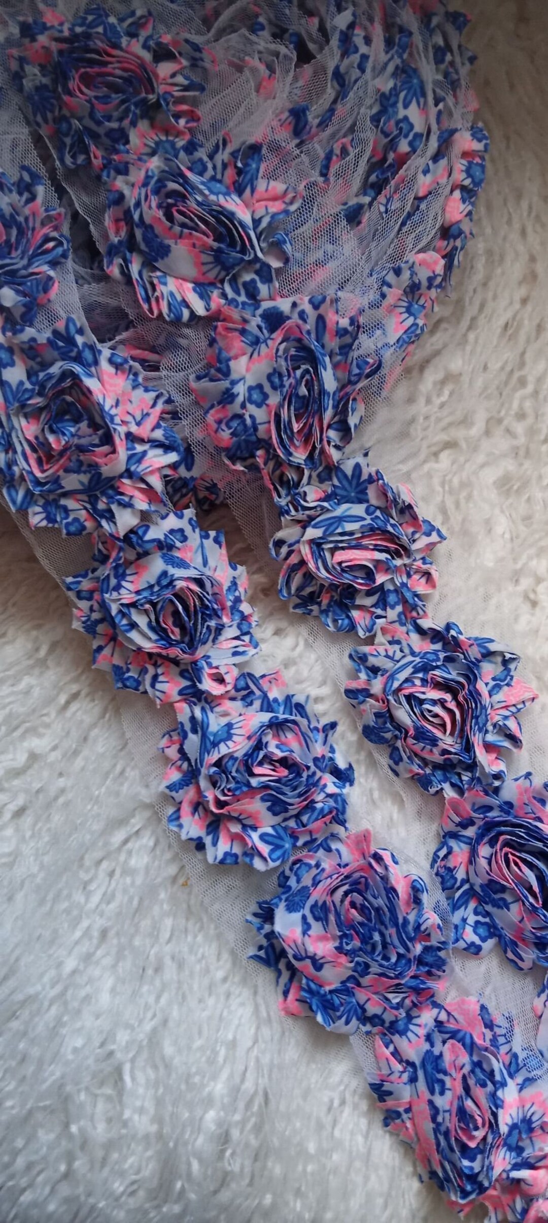 Neon Blue-pink Shabby Flower Trim by the Yard, You Pick Amount, Shabby ...