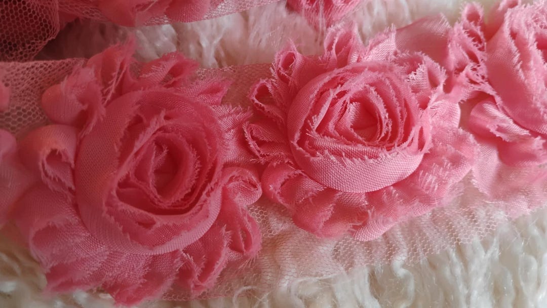Coral Shabby Flower Trim by the Yard, You Pick Amount, Shabby Rose Trim ...
