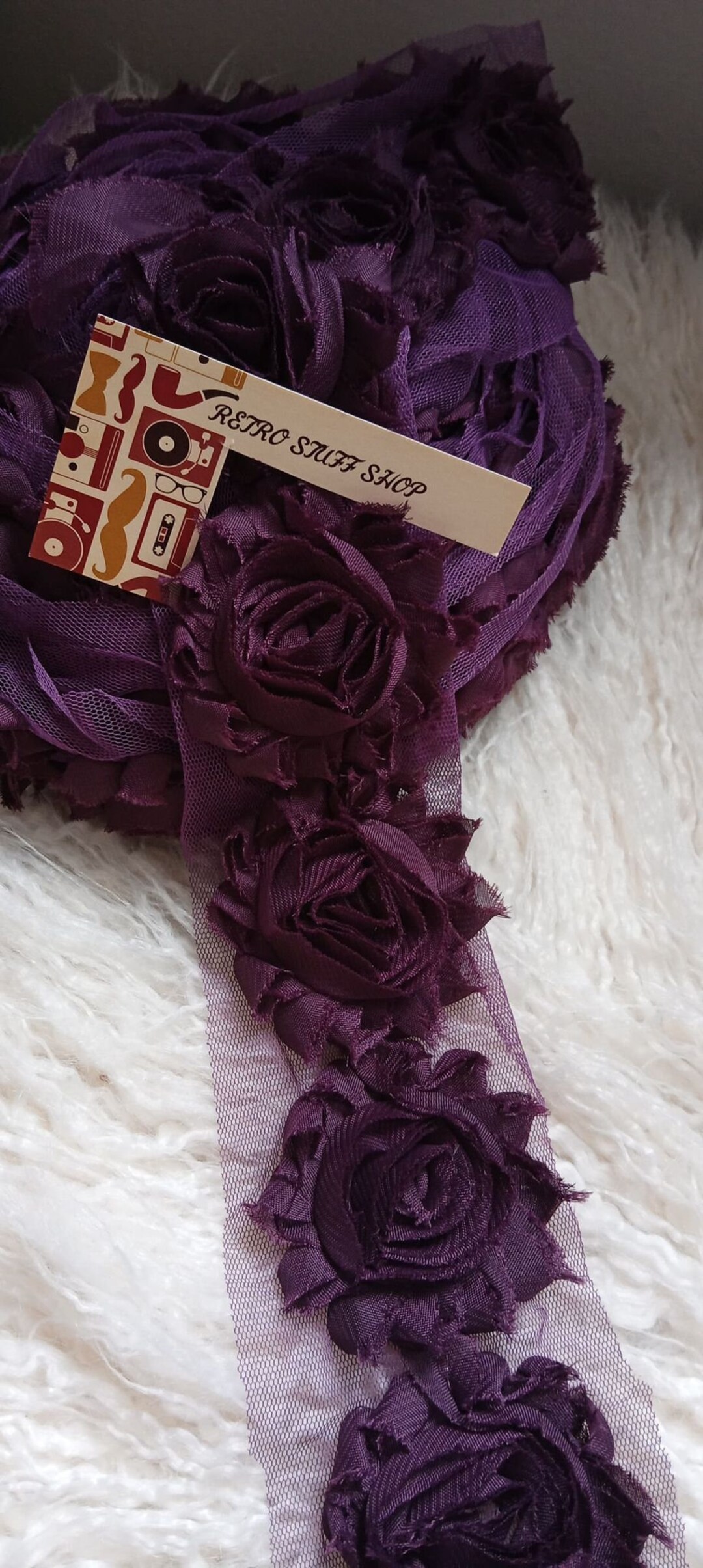 Dark Plum Shabby Flower Trim by the Yard, You Pick Amount, Shabby Rose ...