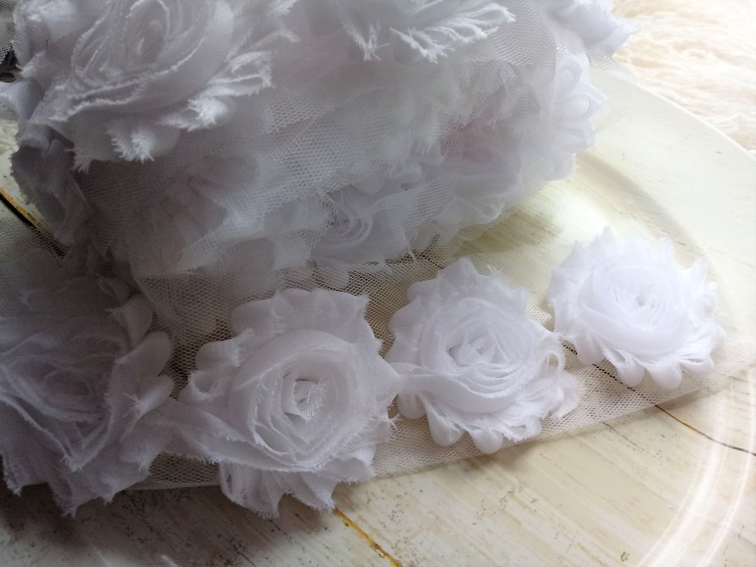 White Shabby Flower Trim by the Yard, You Pick Amount, Shabby Rose ...