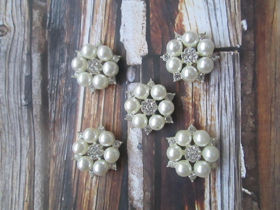 Sale Pearl Rhinestone Button 1 Inch !!!great Size for Headbands!!supply ...