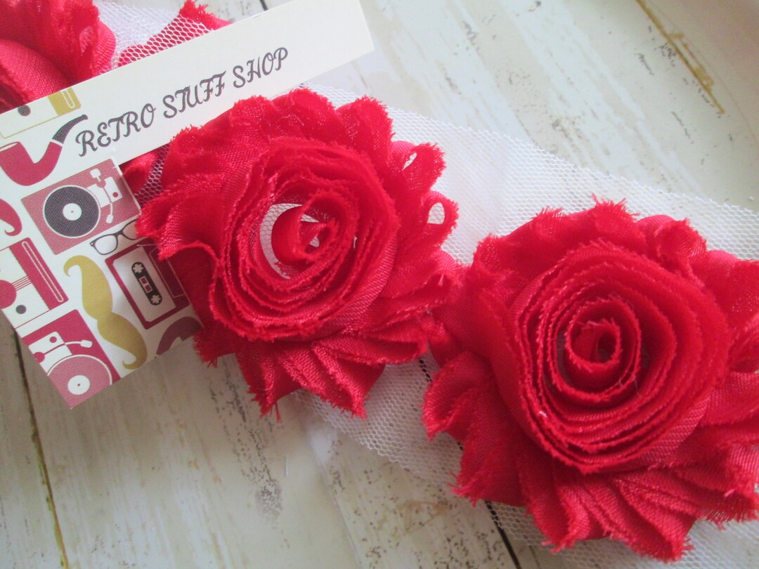 Red Shabby Flower Trim by the Yard, You Pick Amount, Shabby Rose Trim ...
