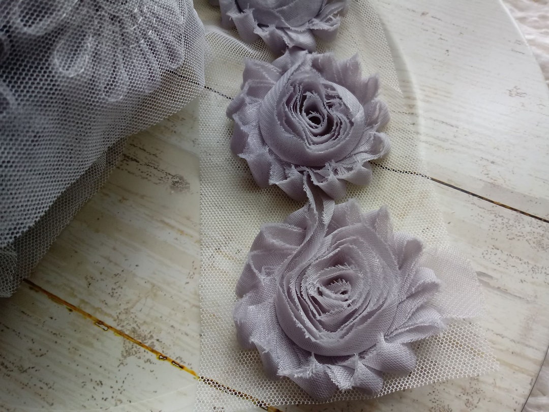 Grey Shabby Flower Trim by the Yard, You Pick Amount, Shabby Rose ...