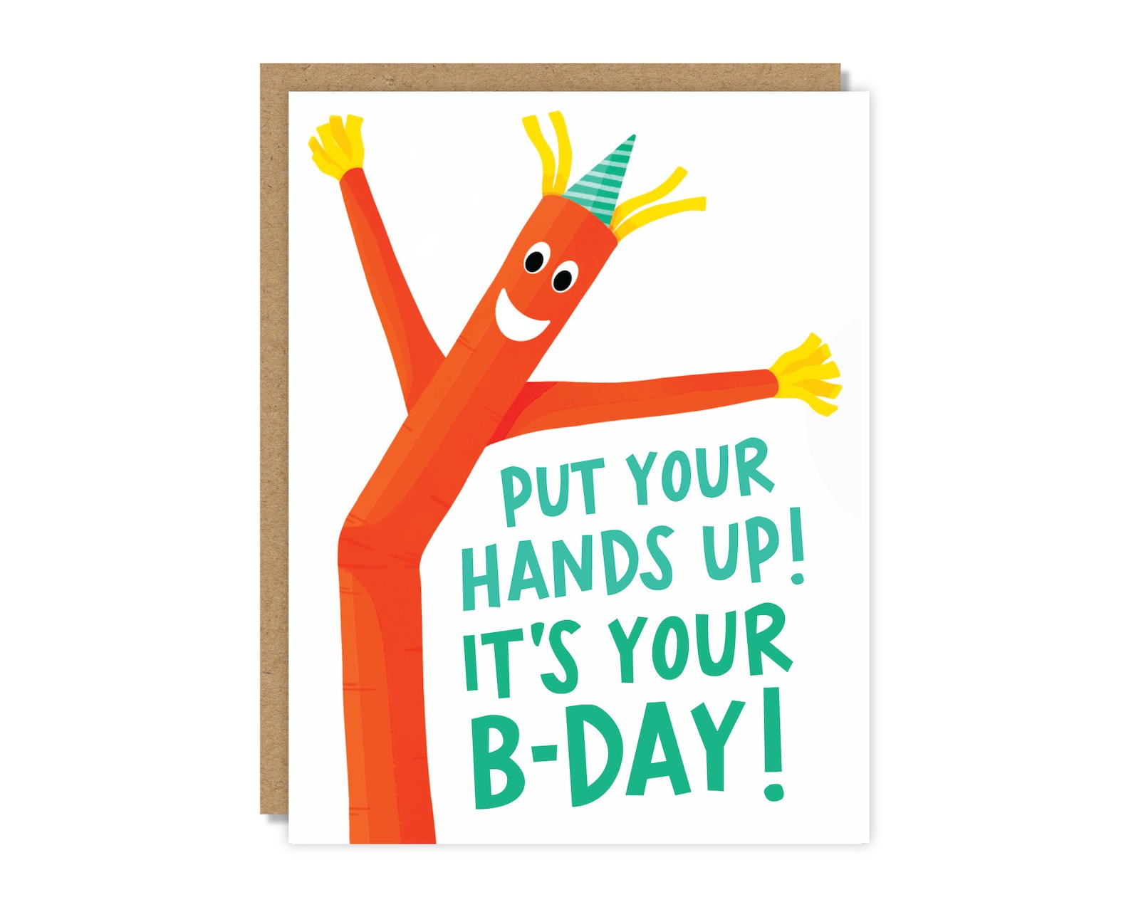 Put Your Hands up Birthday Card, Funny Wacky Inflatable Tube Man Card ...