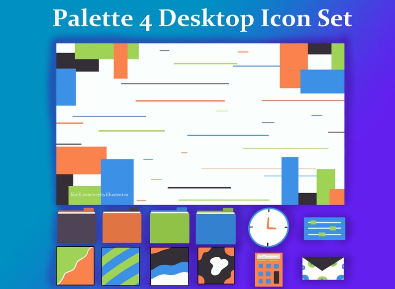 Tech Palette Desktop Icon Set, Blue, Orange and Green Computer ...