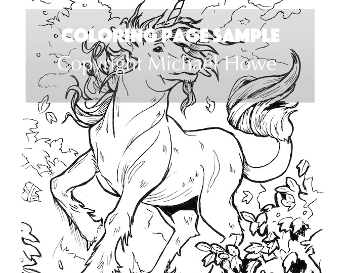 The Unicorn Inktober Fairyland Fantasy Art Coloring Page Download - Etsy
