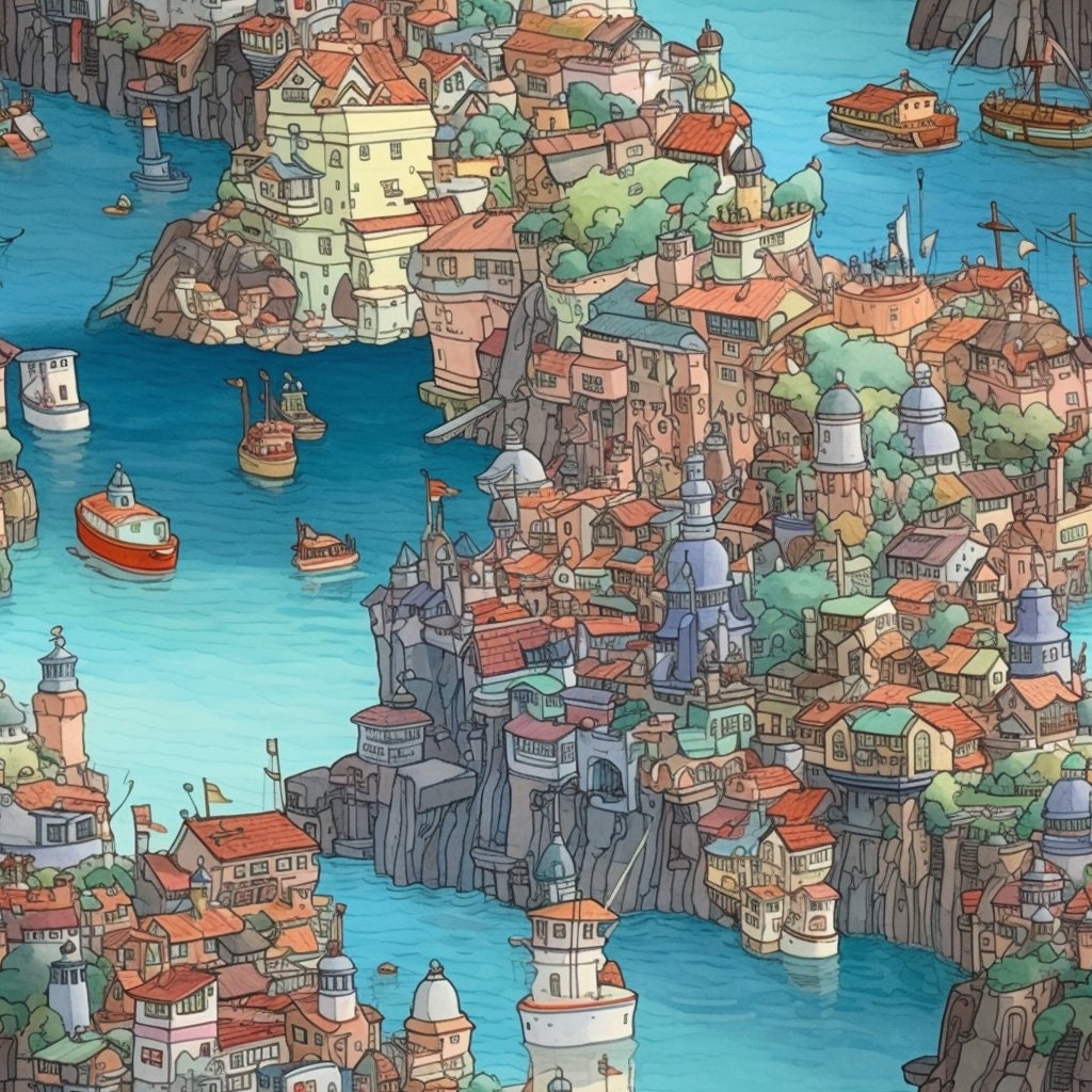 30 Digi Papers Variations Seamless // Anime Cities Series // Ghibli ...