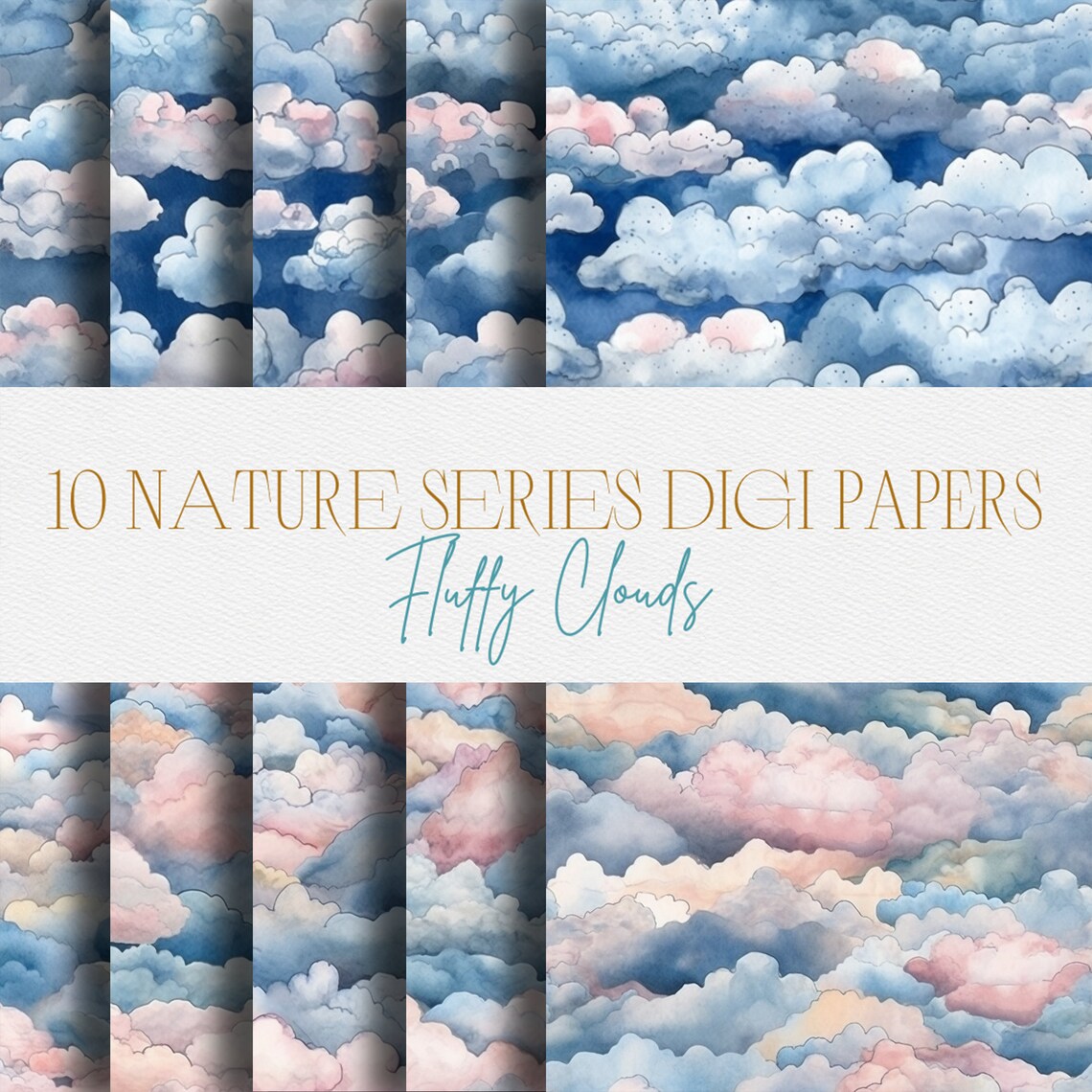 10 Digi Papers Variations // Nature Series // Fluffy Clouds // by ...