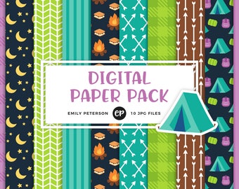 Camping Digital Paper Pack Camp Designer Pad Vacation