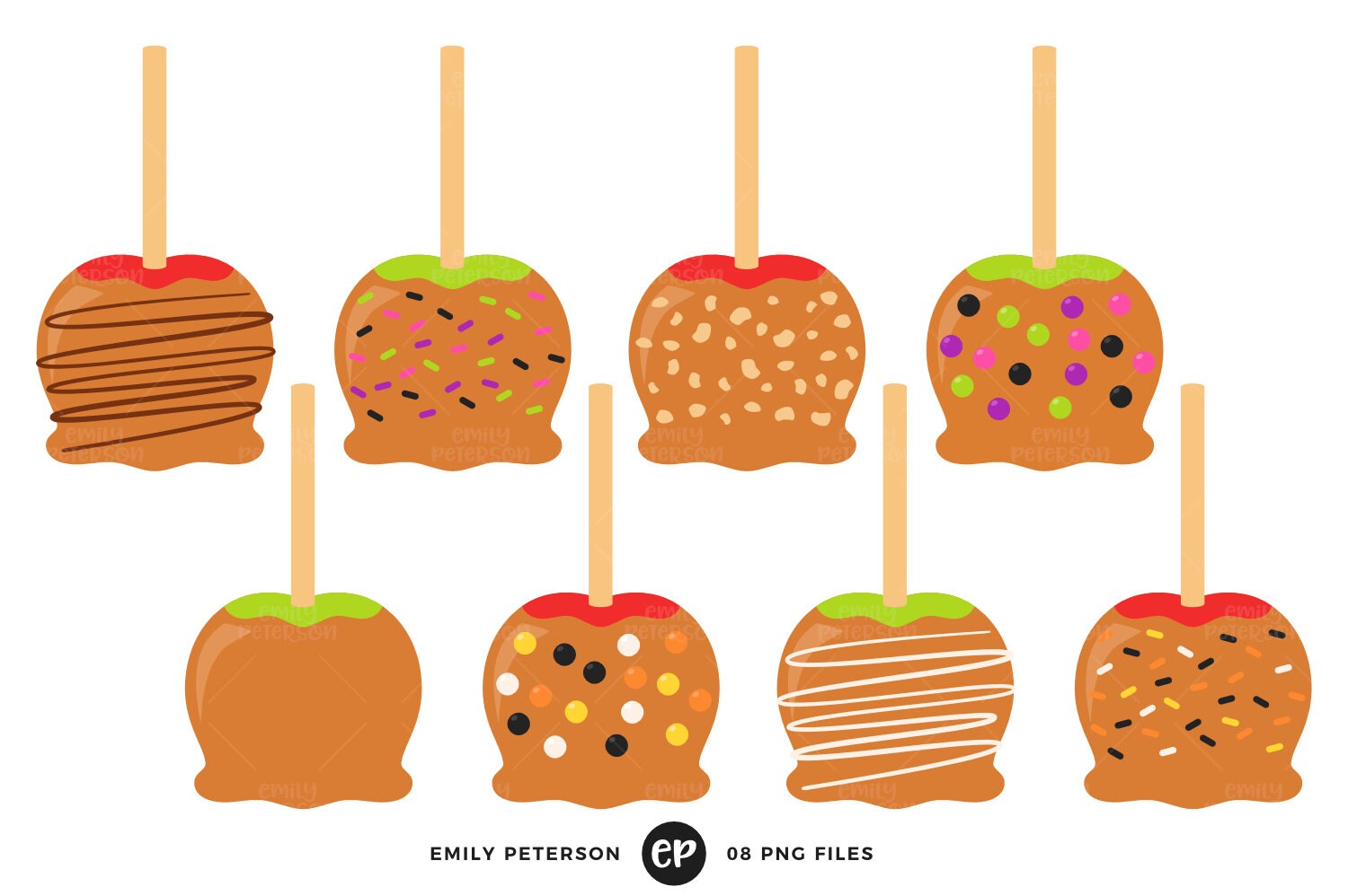 Caramel Apples Clip Art Candy Apples Clipart Halloween Candy | Etsy
