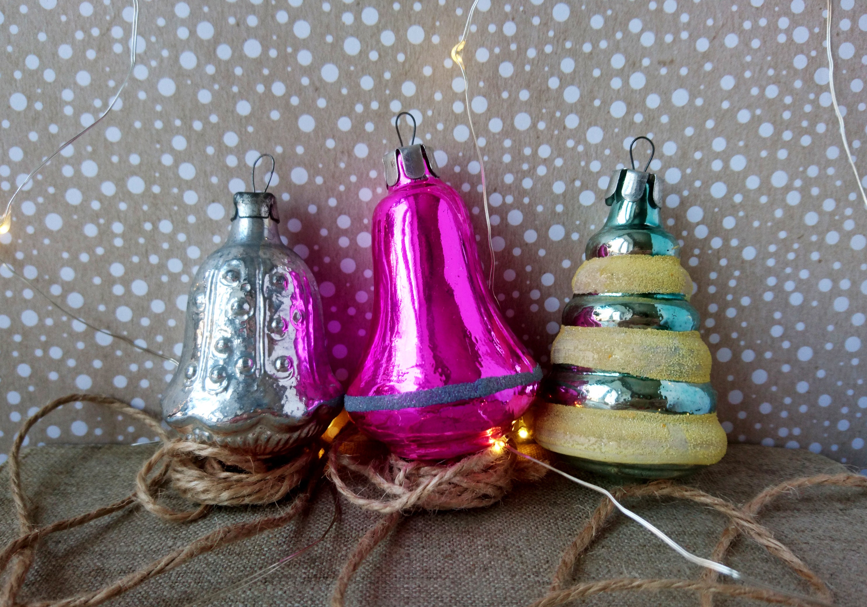 Set of 3 Christmas Tree Toys Bells Pyramid Vintage Christmas - Etsy