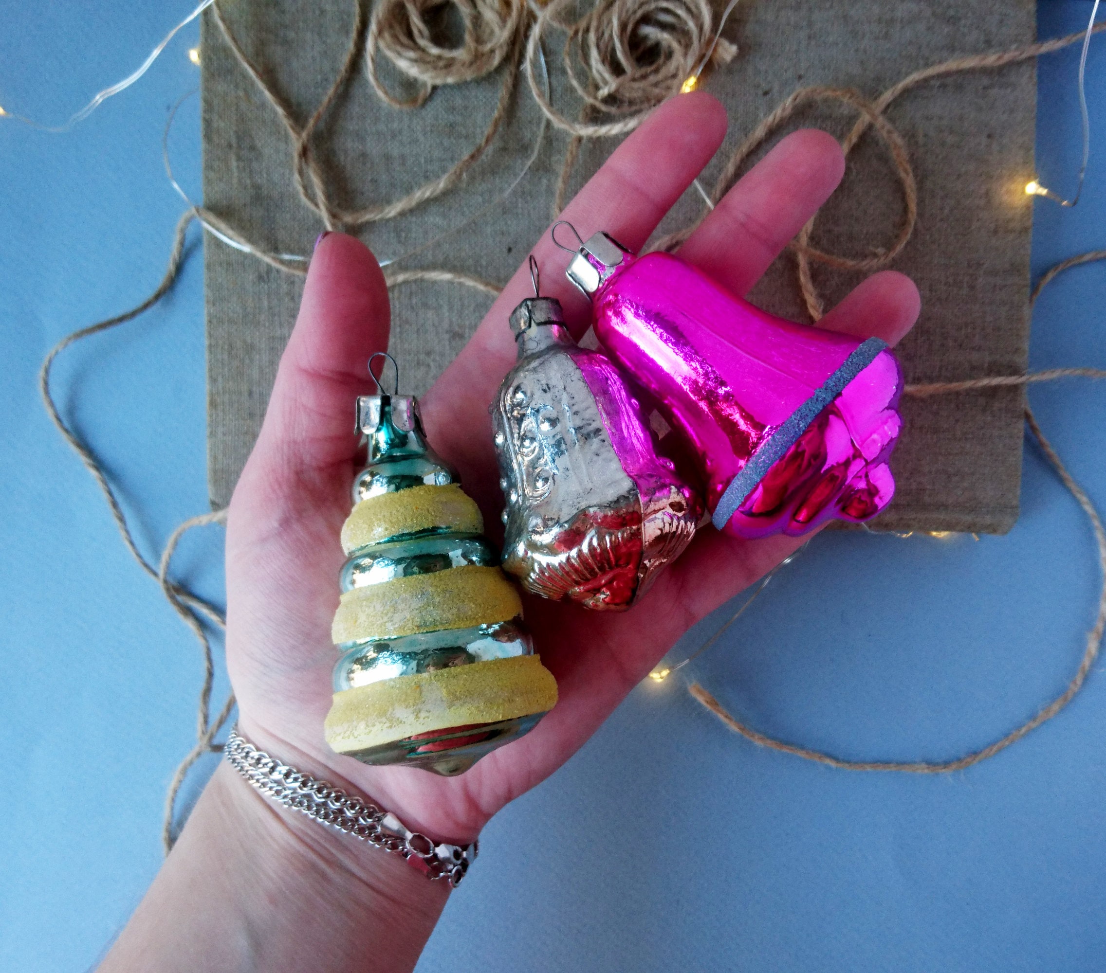 Set of 3 Christmas Tree Toys Bells Pyramid Vintage Christmas - Etsy