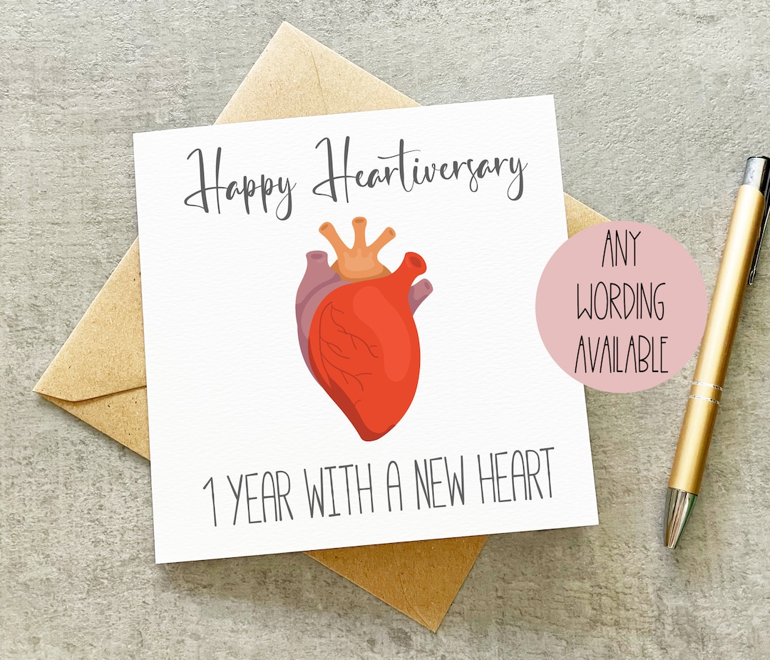 Heartiversary Card, Heart Warrior Card, New Heart, Personalised Heart ...