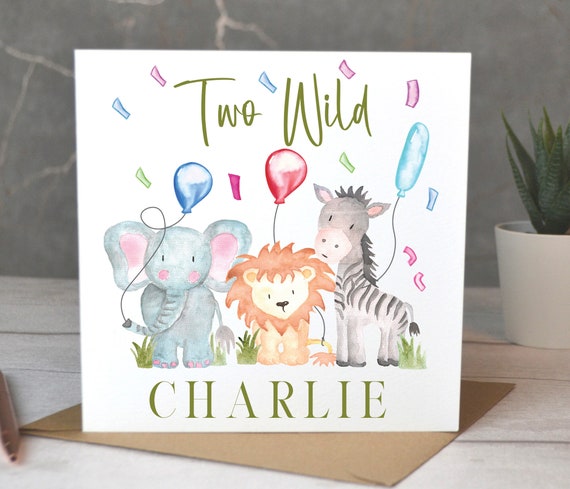 Two Wild Birthday Card Personalised 2nd Birthday Card | Etsy