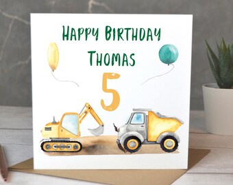Digger Birthday Card, Personalised 1st 2nd 3rd 4th 5th Birthday Card ...